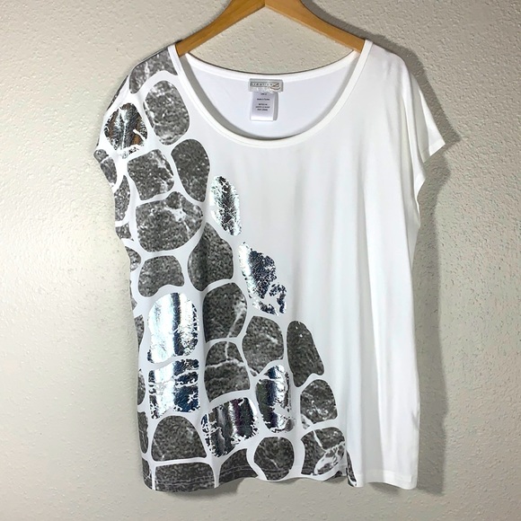 Creations L | Tops | Creation L White Capsleeve Stretch Top Sz 2 ...